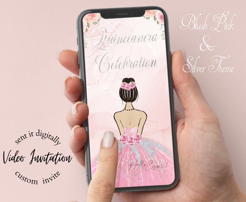Animated Invitation Quinceanera Invitation Blush Pink and Silver ...