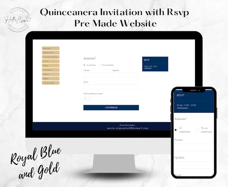 Quinceanera Rsvp Qr Code Invite Navy Blue and Gold, Rsvp Wix Website ...