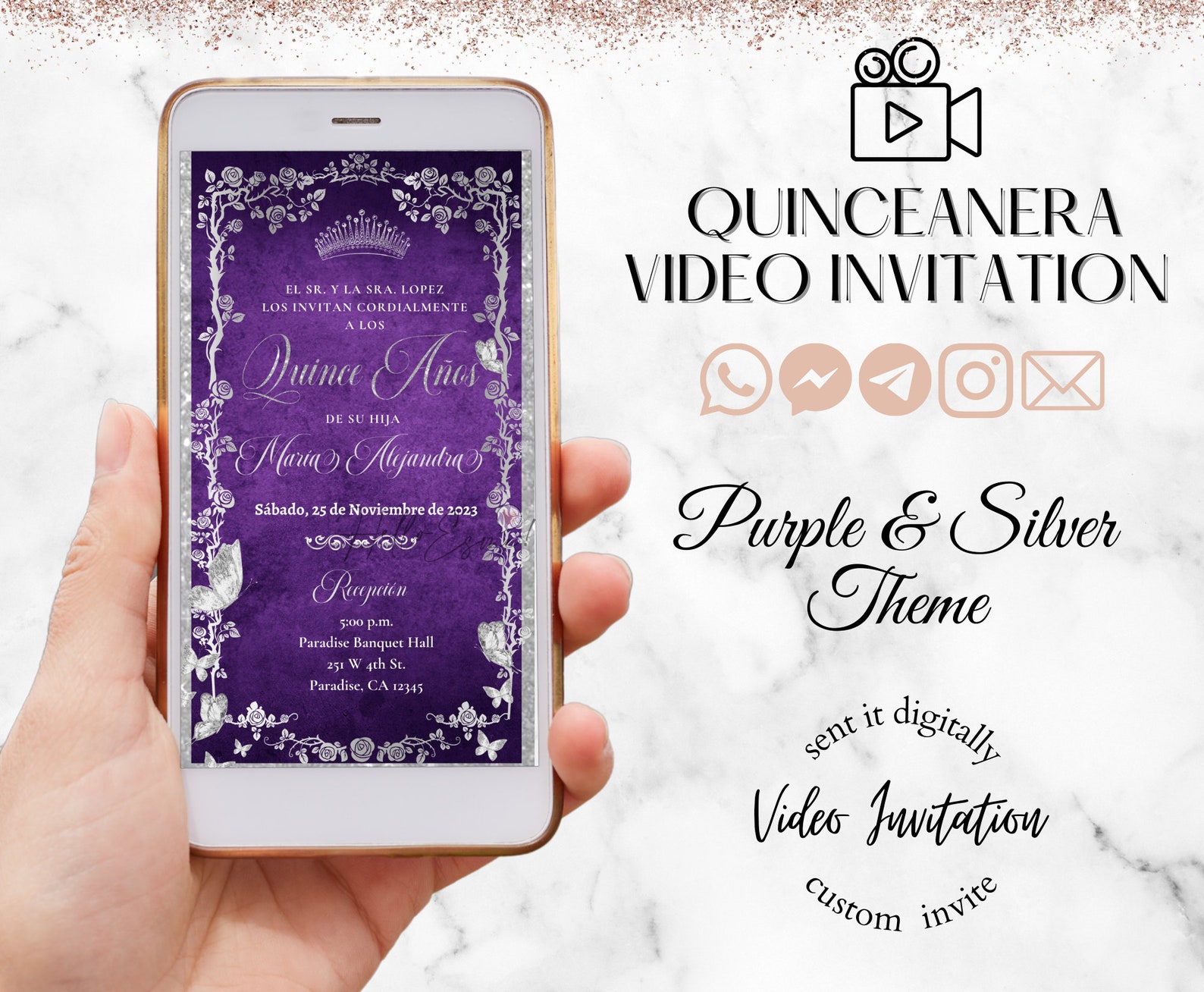 Quinceanera Animated Invitation, Purple and Silver Butterflies ...