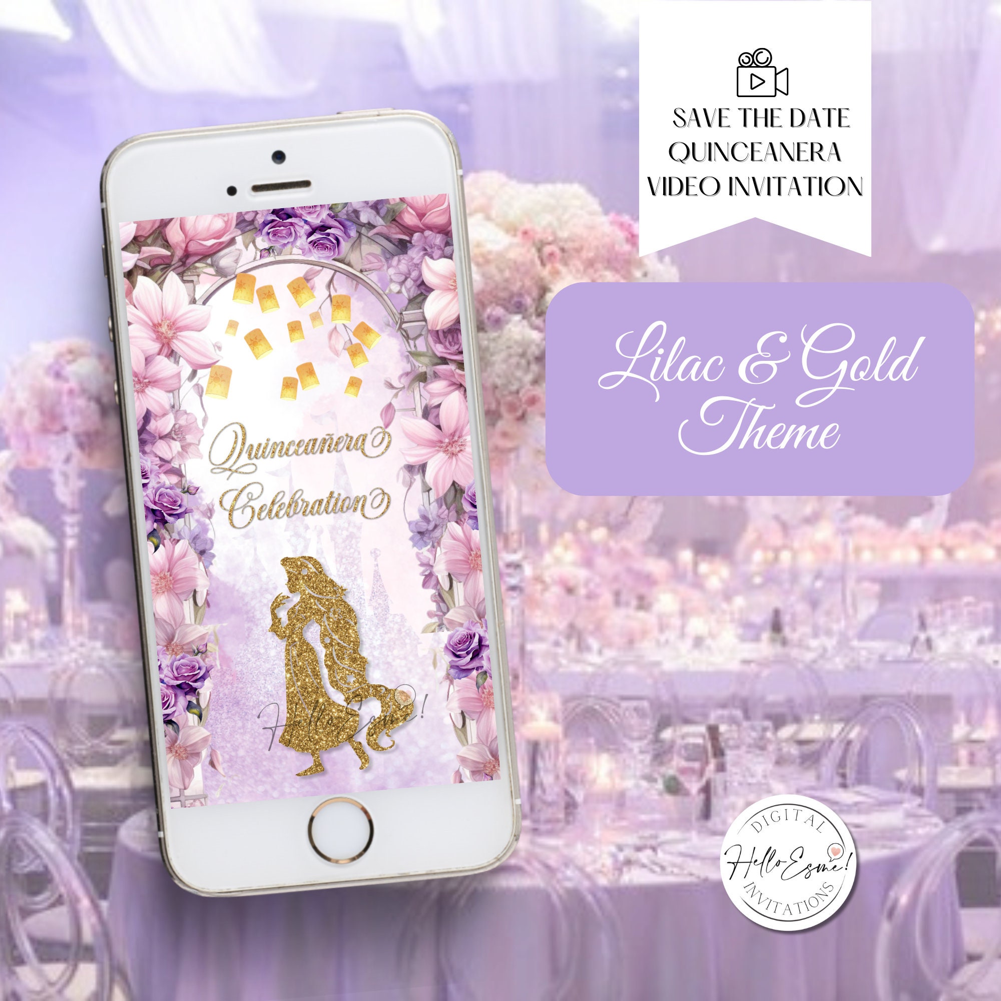 Tangled Quinceanera Invitation, Lilac and Gold, Quince Invitations ...