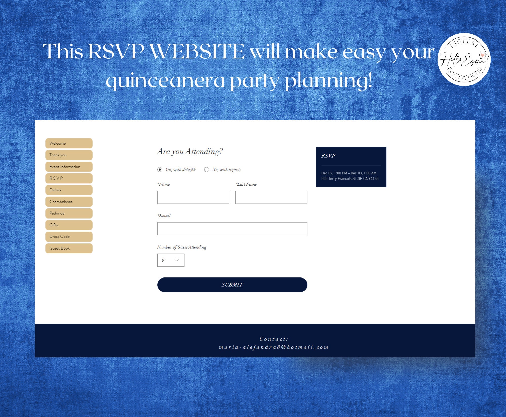 Qr Code Rsvp Quinceanera Invitation Navy Blue, Gold, Red Roses ...