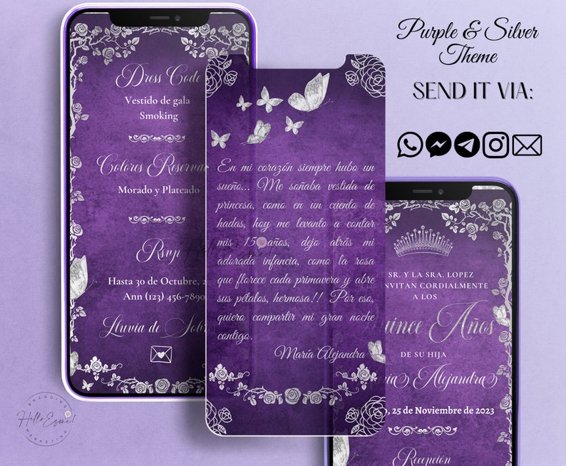Quinceanera Animated Invitation, Purple and Silver Butterflies ...