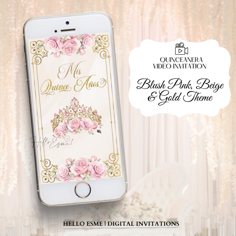 Quinceanera Invitation Blush Pink, Beige and Gold, Sweet 16 Invitation ...