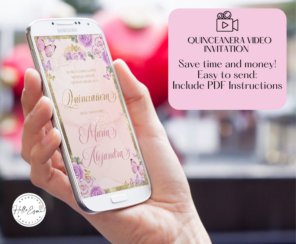 Quinceanera Digital Invitation, Blush Pink, Lilac and Gold Animated ...
