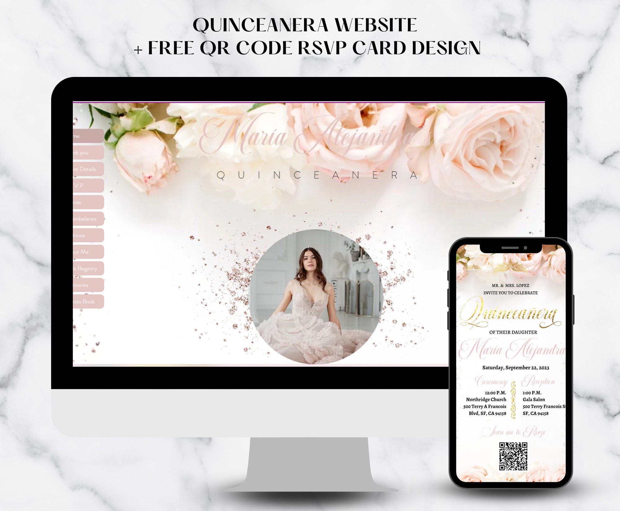 Custom Quinceanera Invitation Rsvp Website, Choose You Own Theme Colors ...