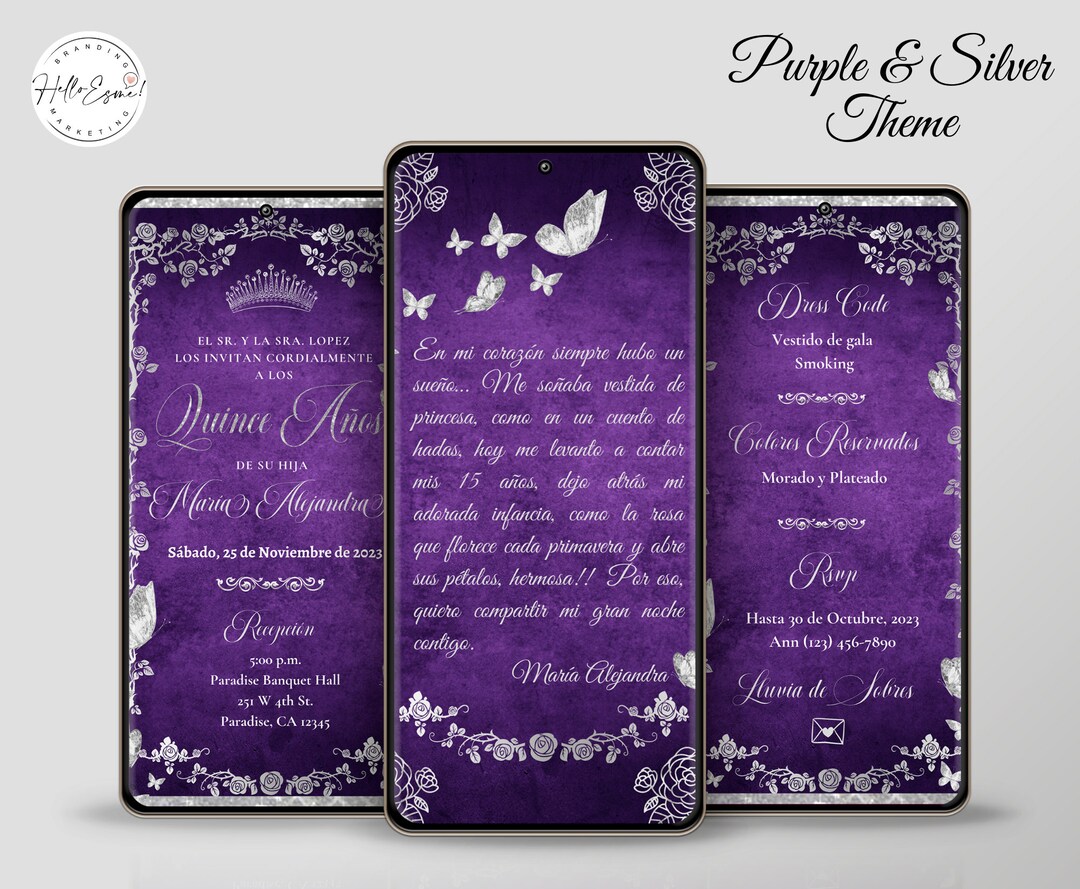 Quinceanera Animated Invitation, Purple and Silver Butterflies ...