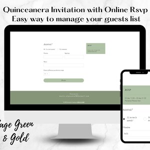 Sage Green Quinceanera Invitation, Online Rsvp QR CODE, Digital ...