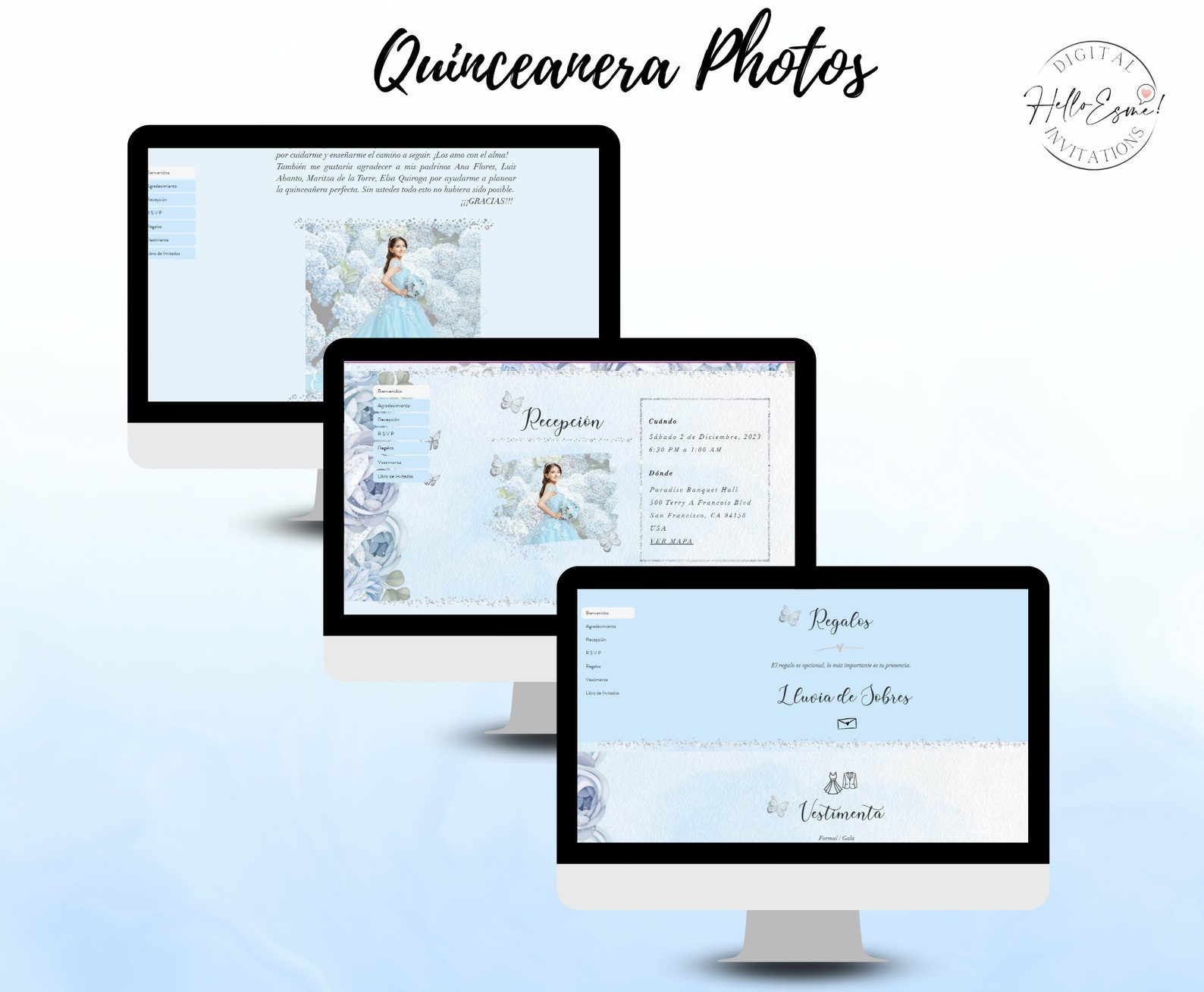 Light Blue and Silver Quinceanera Invitation Website, Rsvp Website ...
