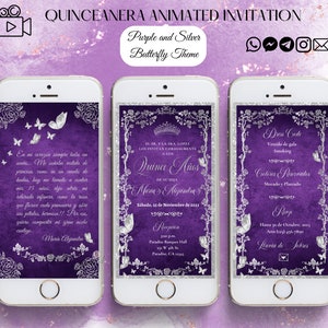 Quinceanera Animated Invitation, Purple and Silver Butterflies ...