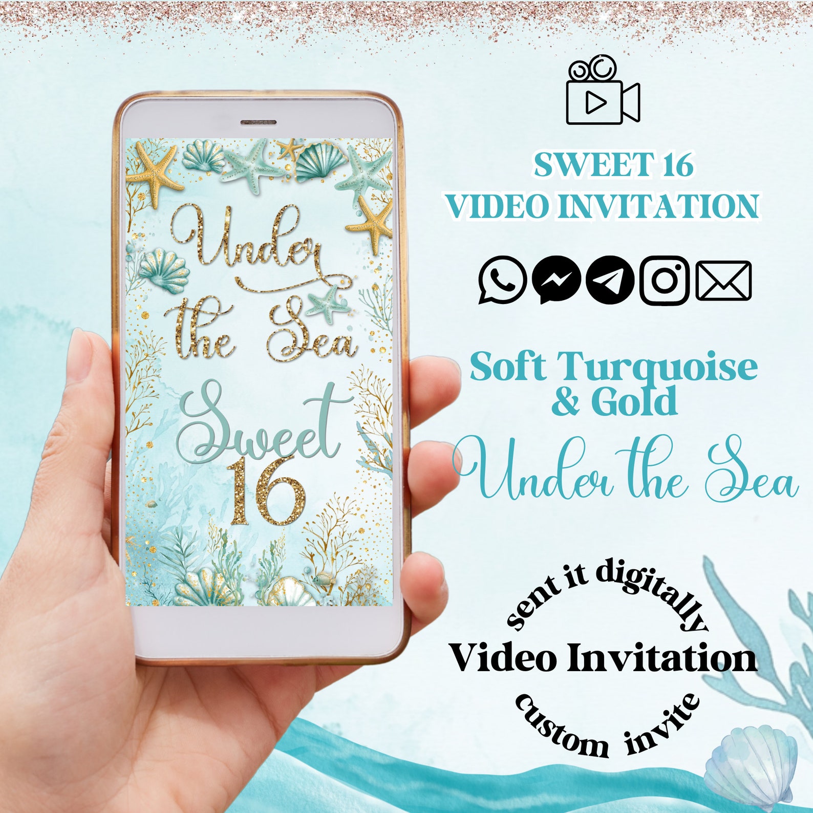 Under the Sea Sweet 16 Invitation, Beach Sweet 16 Invite, Soft ...