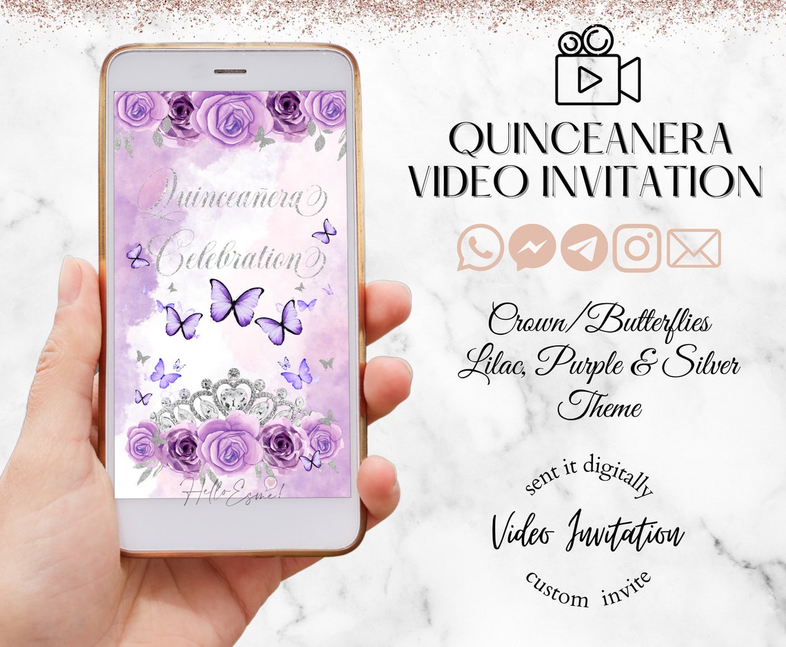 Lilac, Purple and Silver Quinceanera Video Invitation, Quinceañera ...