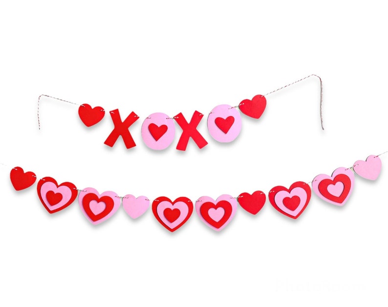 XOXO Banner With Red and Pink Hearts, Valentine's Day Mantel Decor ...