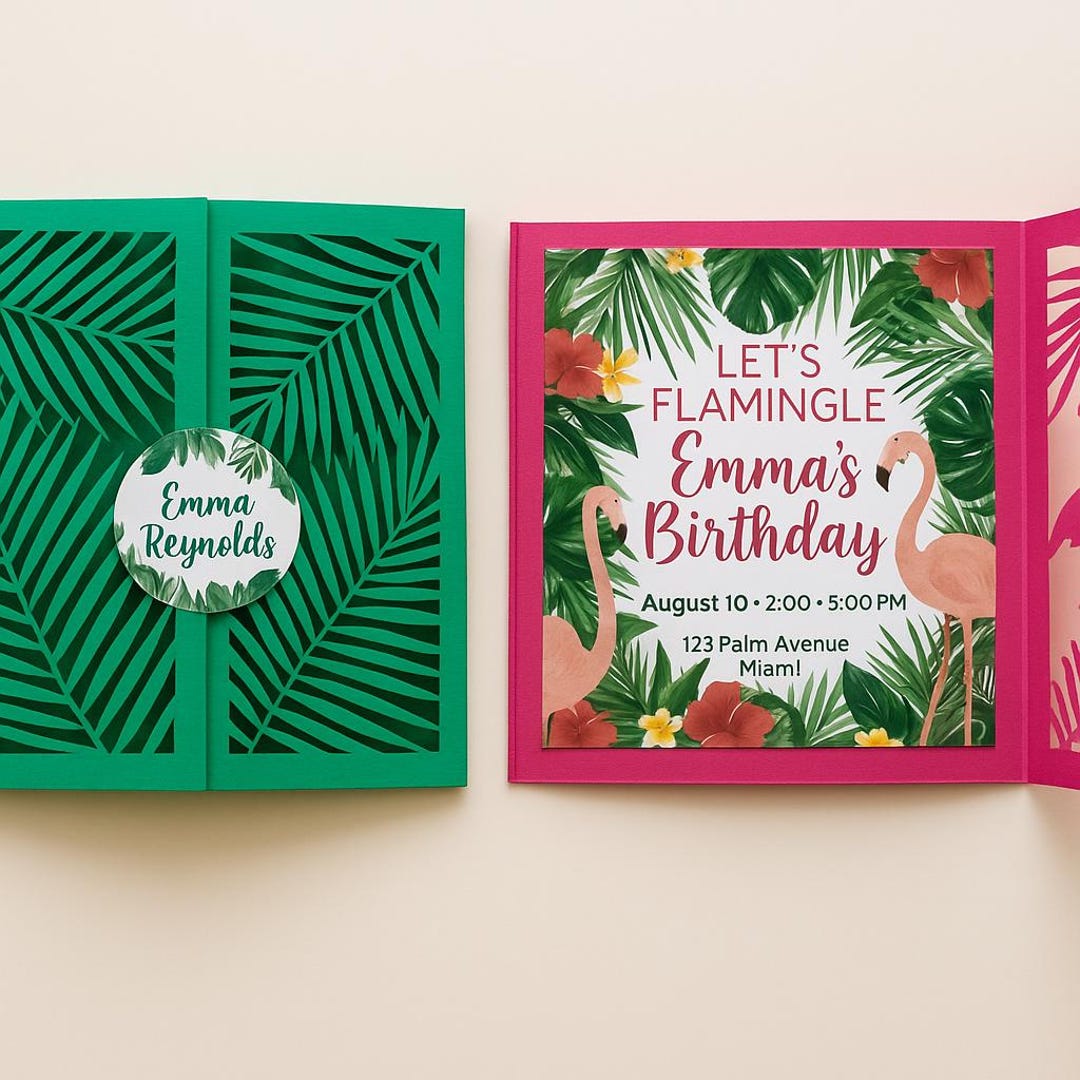 Flamingo Birthday Invitation Card: Custom Name Kids Invite With ...