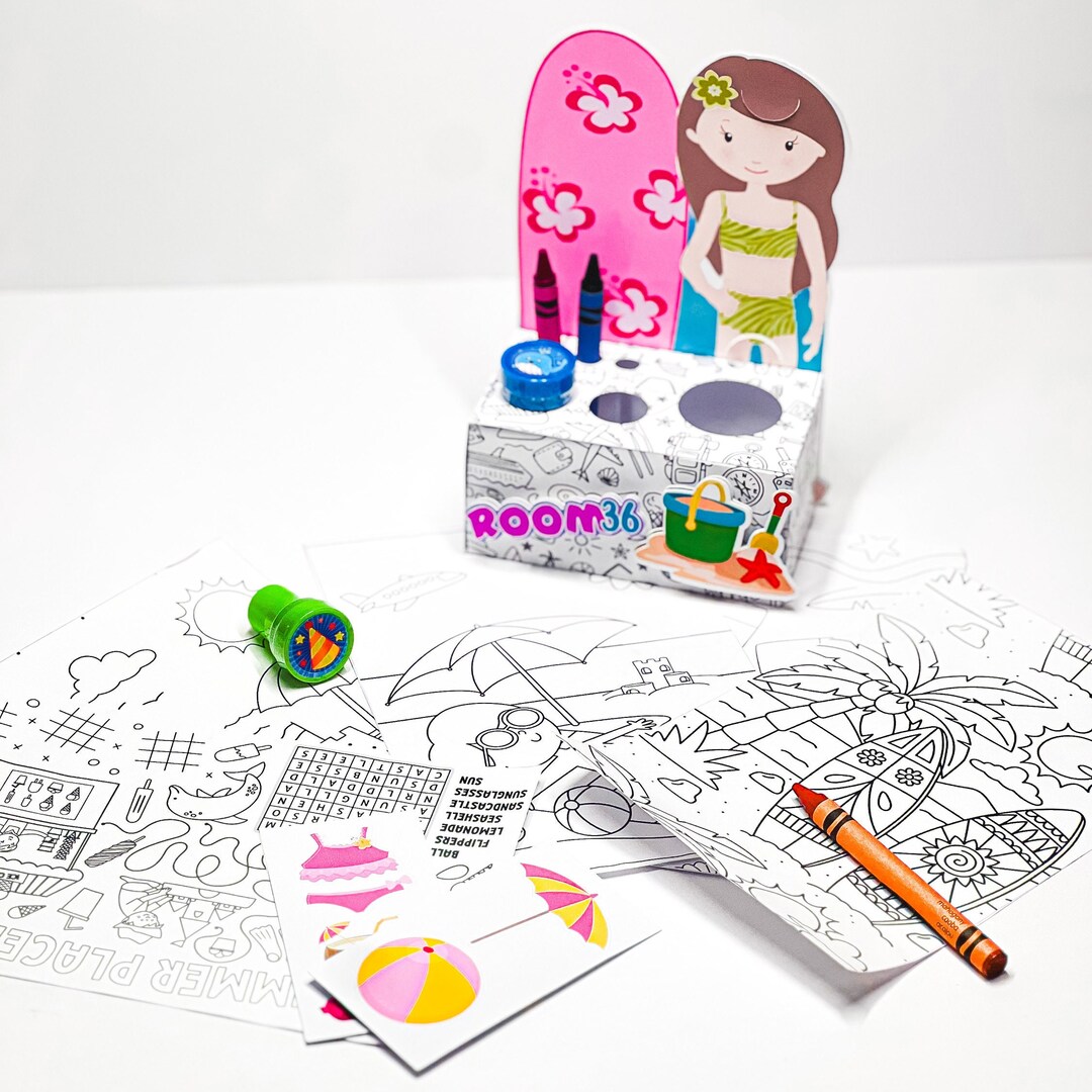 Tropical Summer Gift Box – Custom Beach Party Favor With Coloring Pages ...