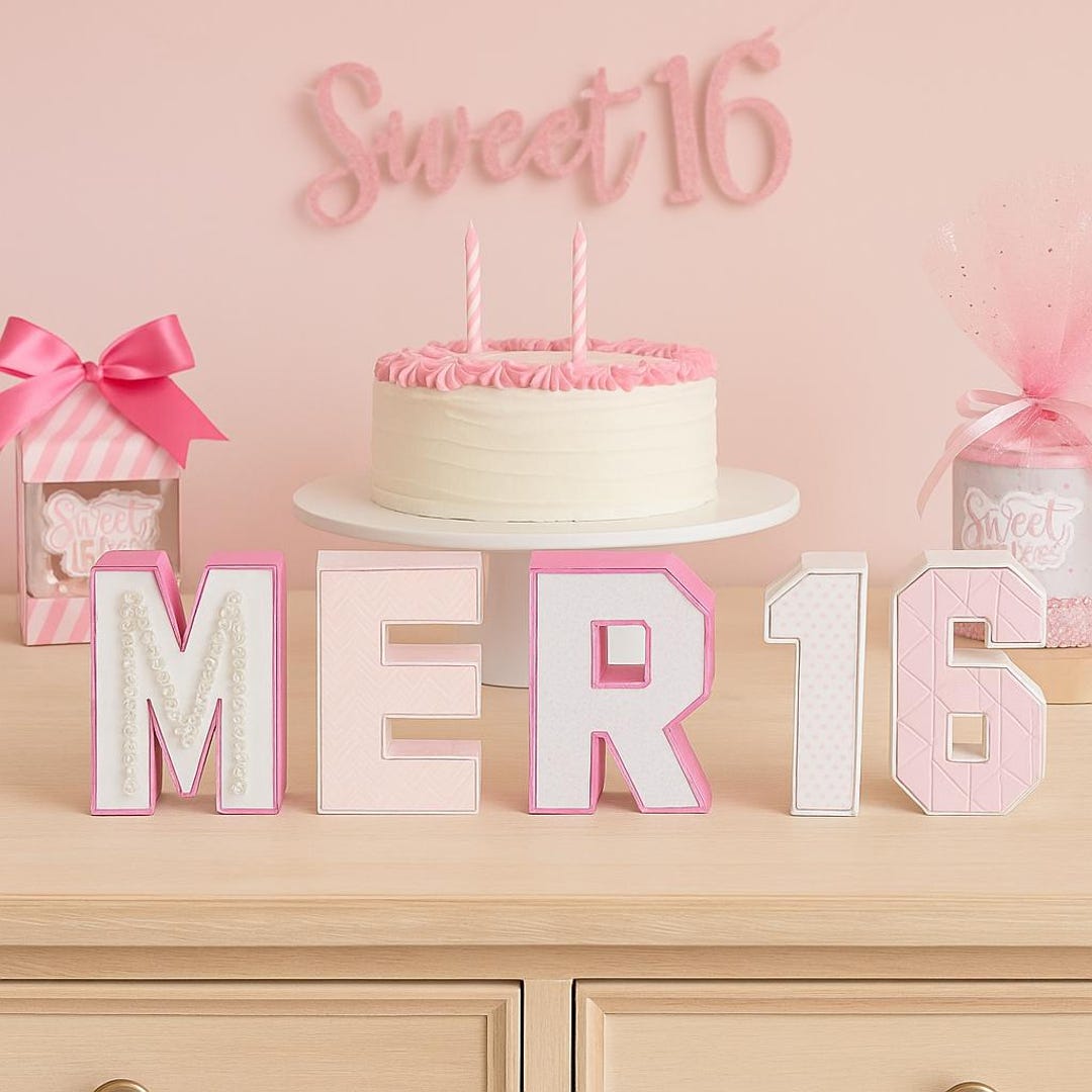 Modern Pink Sweet 16 3D Name Letters Custom Birthday Table Centerpiece ...
