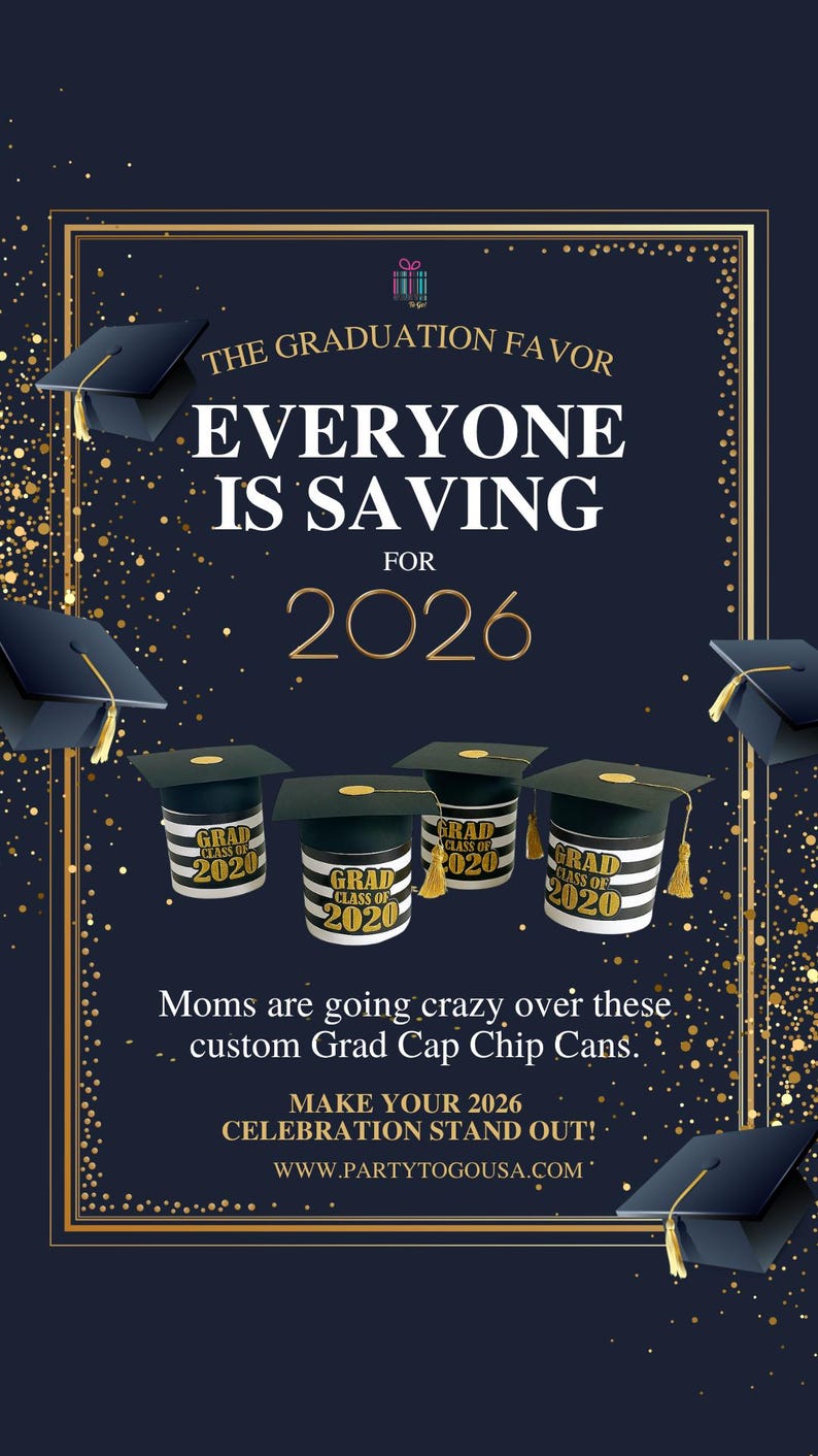 Grad Hat Pringles Favor Personalized Graduation Snack 2026 Black Gold ...