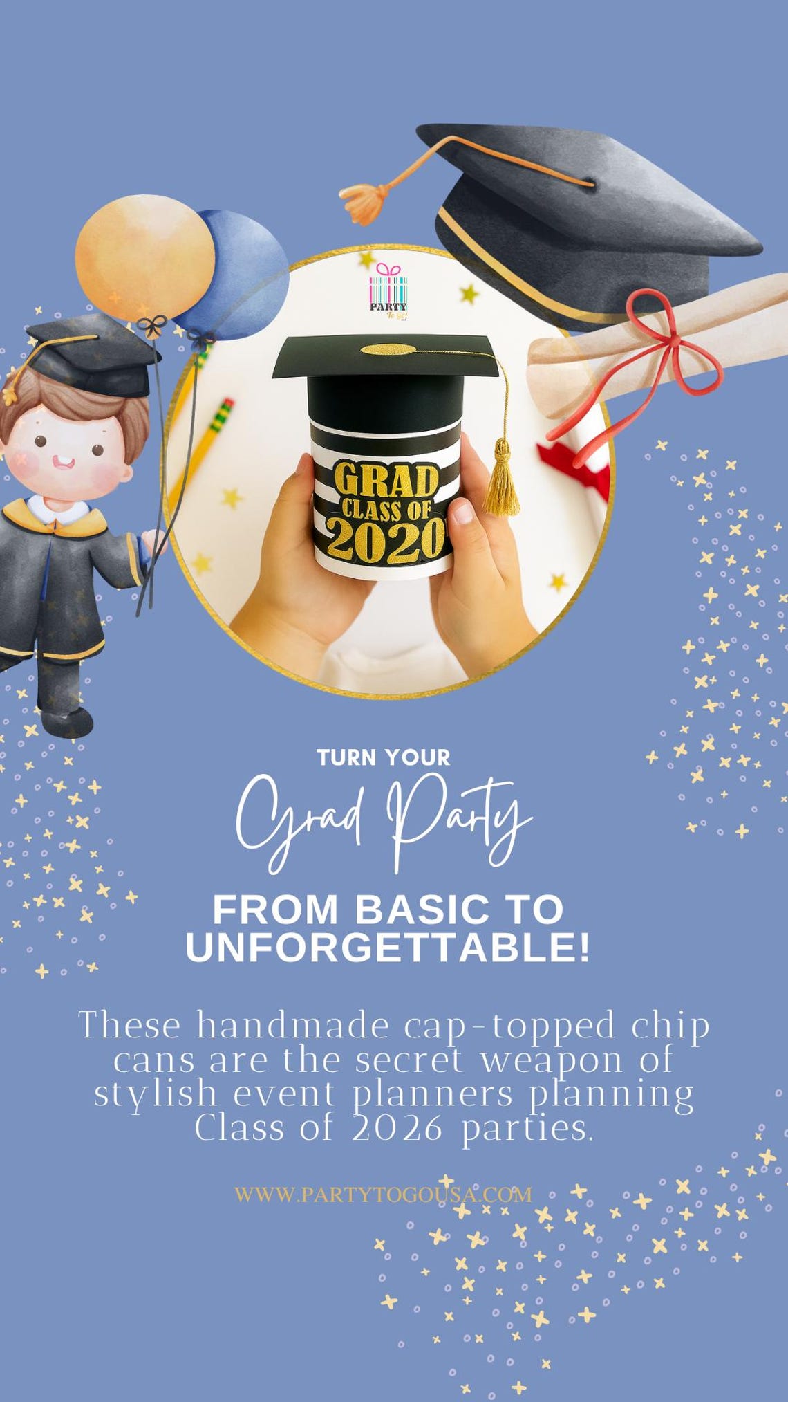 Grad Hat Pringles Favor Personalized Graduation Snack 2026 Black Gold ...