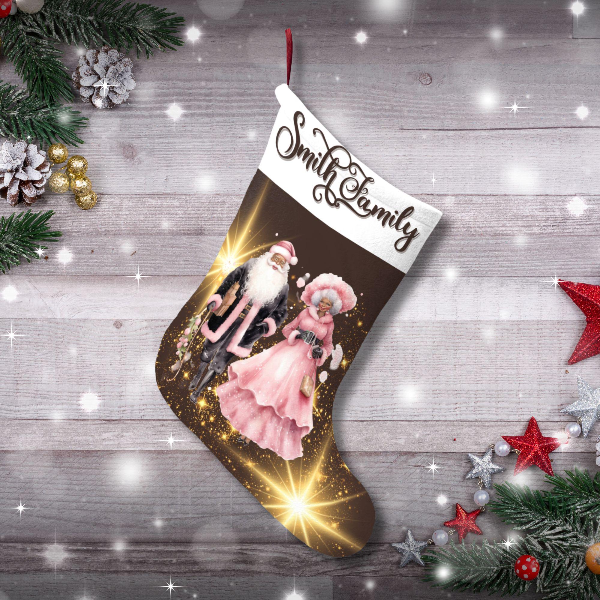 Black African American Personalized Christmas Stockings, Black Santa ...