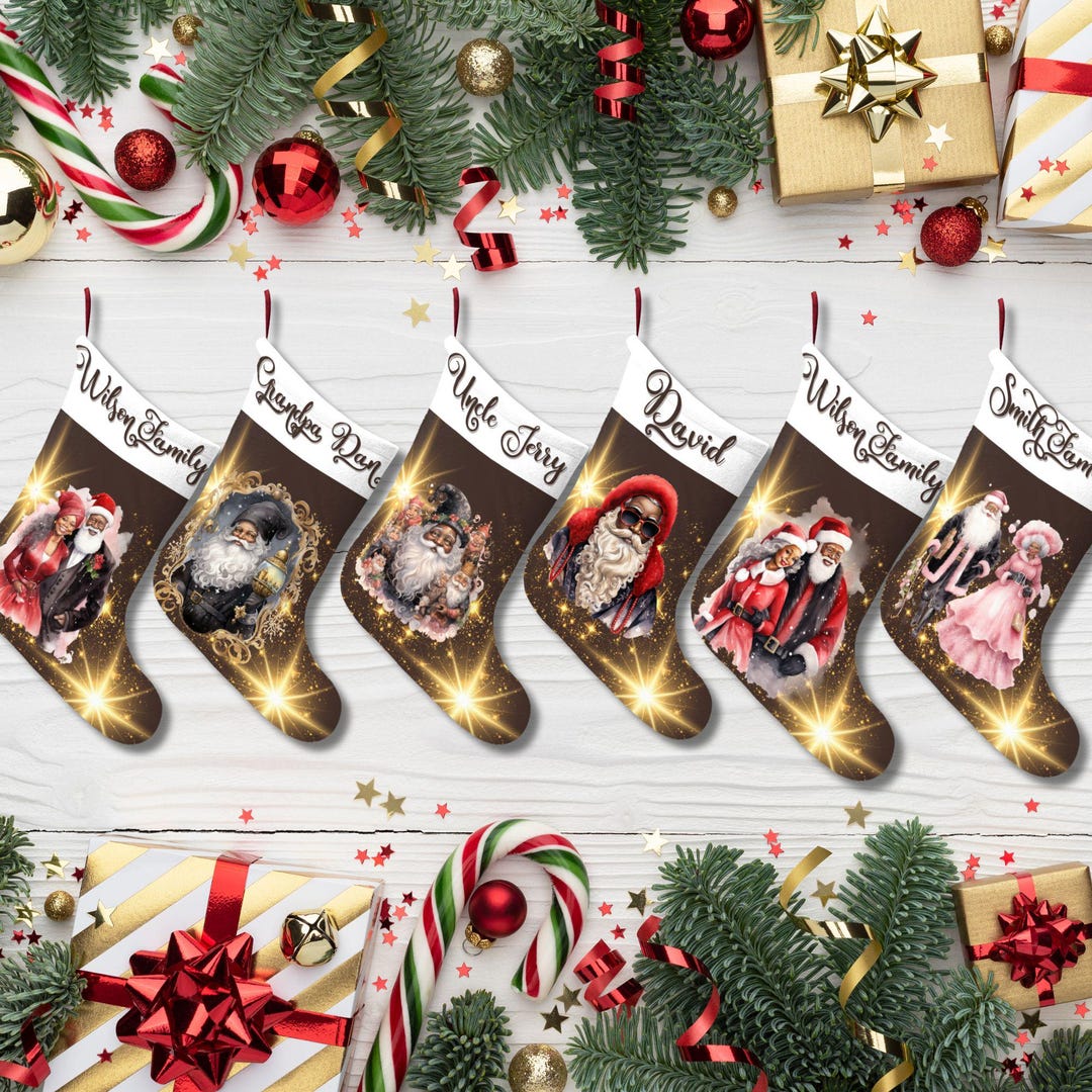 Black African American Personalized Christmas Stockings, Black Santa ...