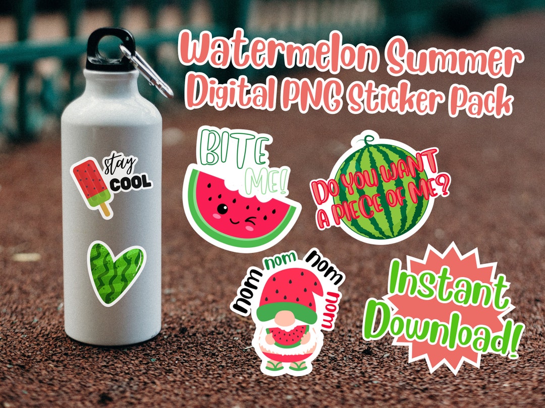 Watermelon Summer Digital PNG Sticker Pack, Printable PNG Stickers for ...