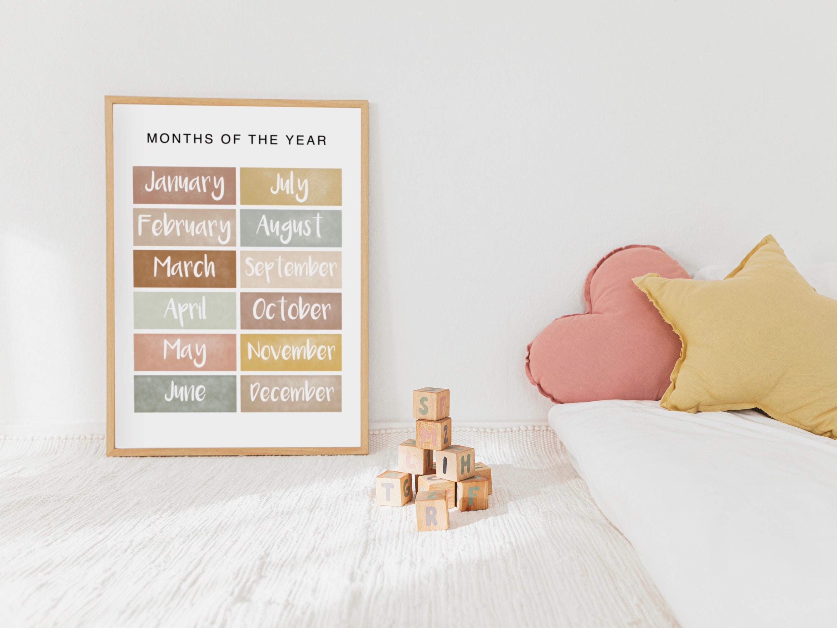 Months of the Year Educational Printable Art Kids Learning Wall Decor ...