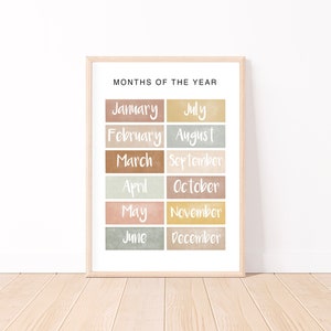 Months of the Year Educational Printable Art Kids Learning Wall Decor ...