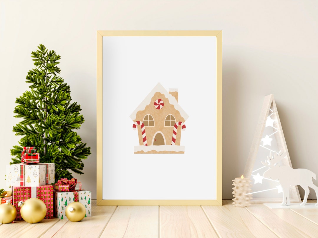 Gingerbread House Art, Christmas Home Decor, Kids Printable Art, Xmas ...