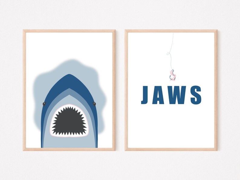Jaws, Shark Cartoon, Kids Ocean Poster, Bundled Art, Kids Playroom ...