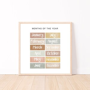 Months of the Year Educational Printable Art Kids Learning Wall Decor ...