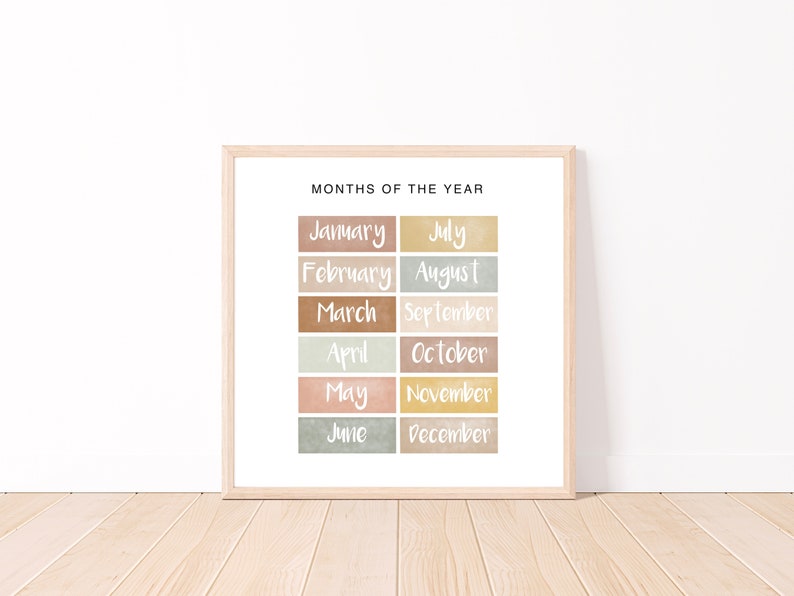 Months of the Year Educational Printable Art Kids Learning Wall Decor ...