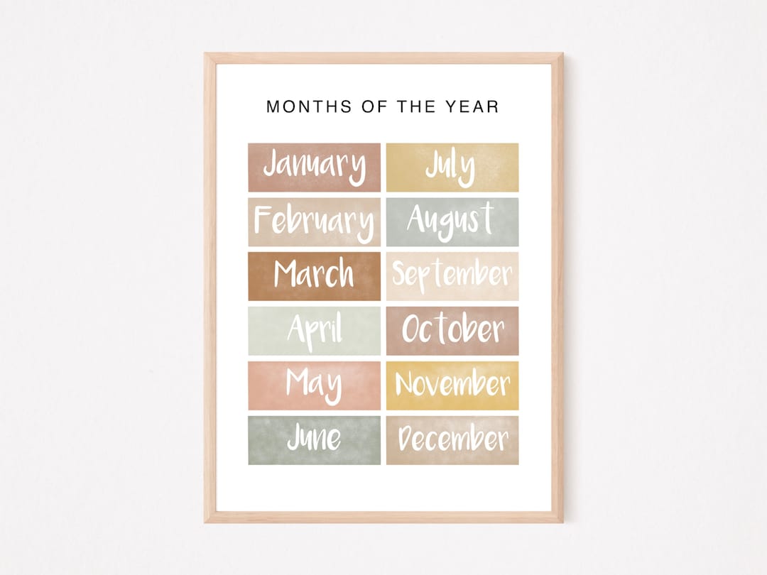 Months of the Year Educational Printable Art Kids Learning Wall Decor ...