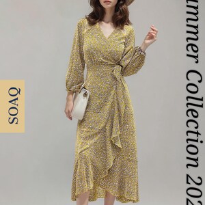 Long Sleeve Autumn Women Floral Dress Midi Boho Fall Dress for Women ...