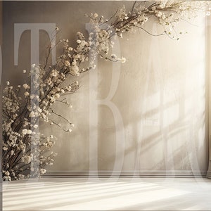 Cream Floral Wall Digital Backdrops, Maternity Backdrop Overlays ...