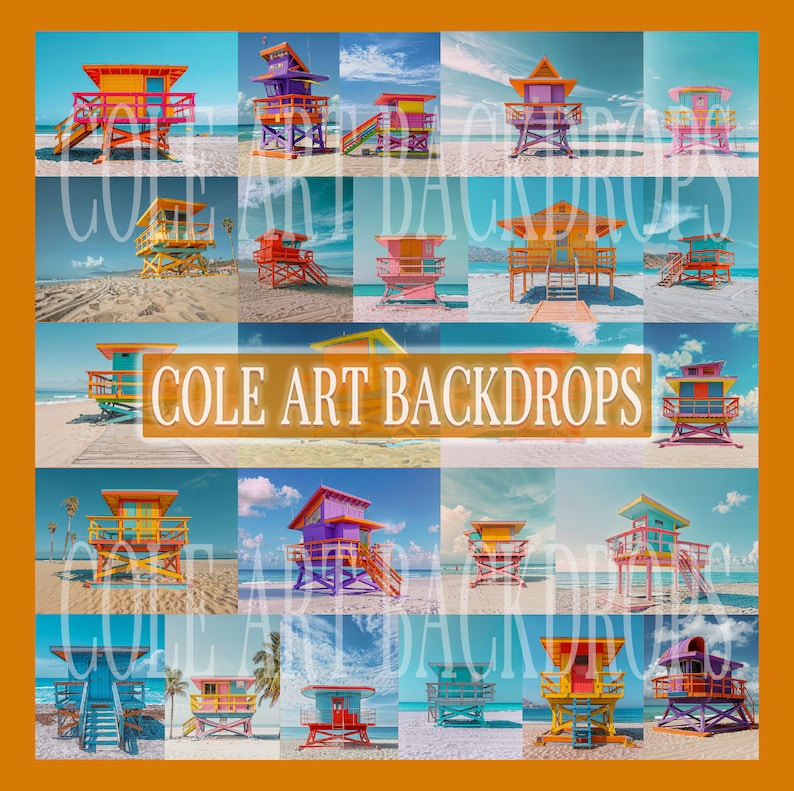 Lifeguard Towers Set Digital Backdrops, Maternity Backdrops, Boho ...