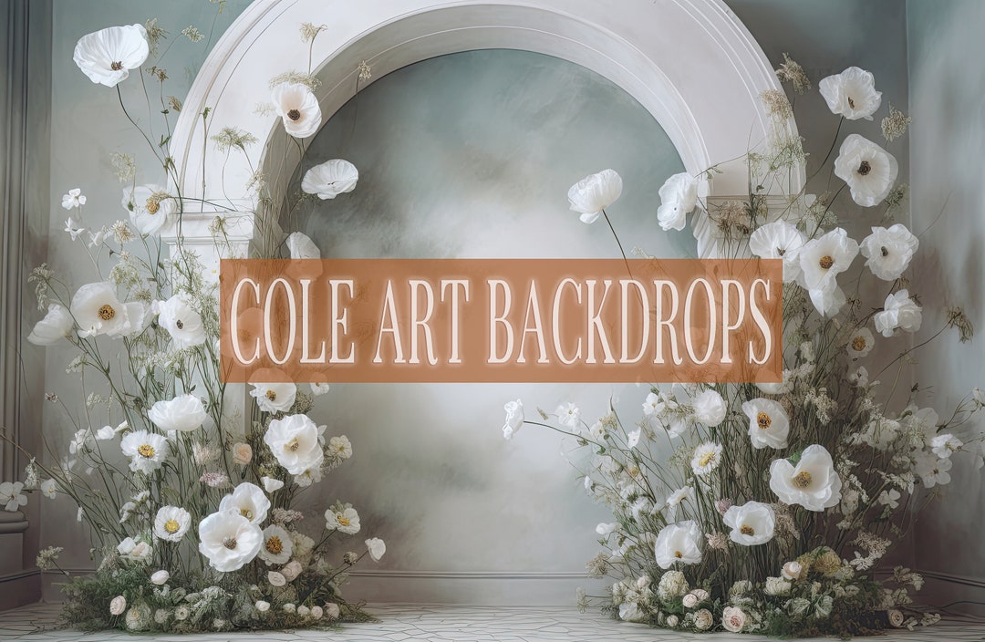 White Arched Poppy 6 Printed Backdrop, Fabric Backdrops, Printed Sweep ...