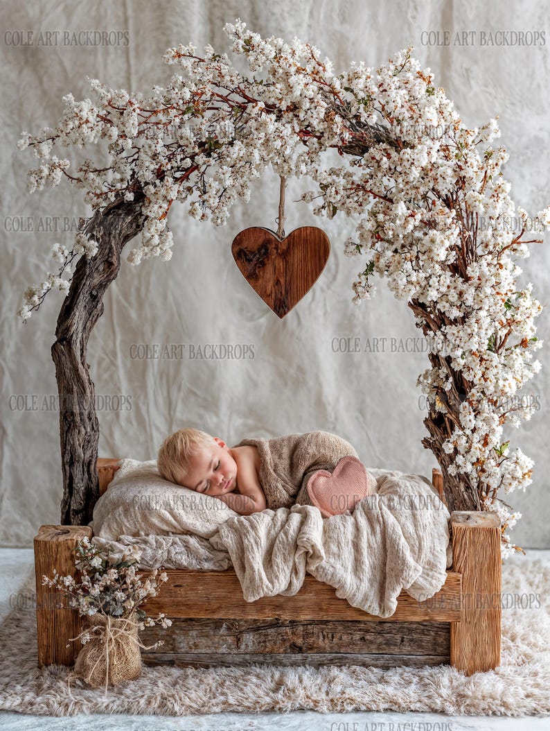 Baby Heart Branch 3 Digital Backdrop, Newborn Background, Baby Backdrop ...