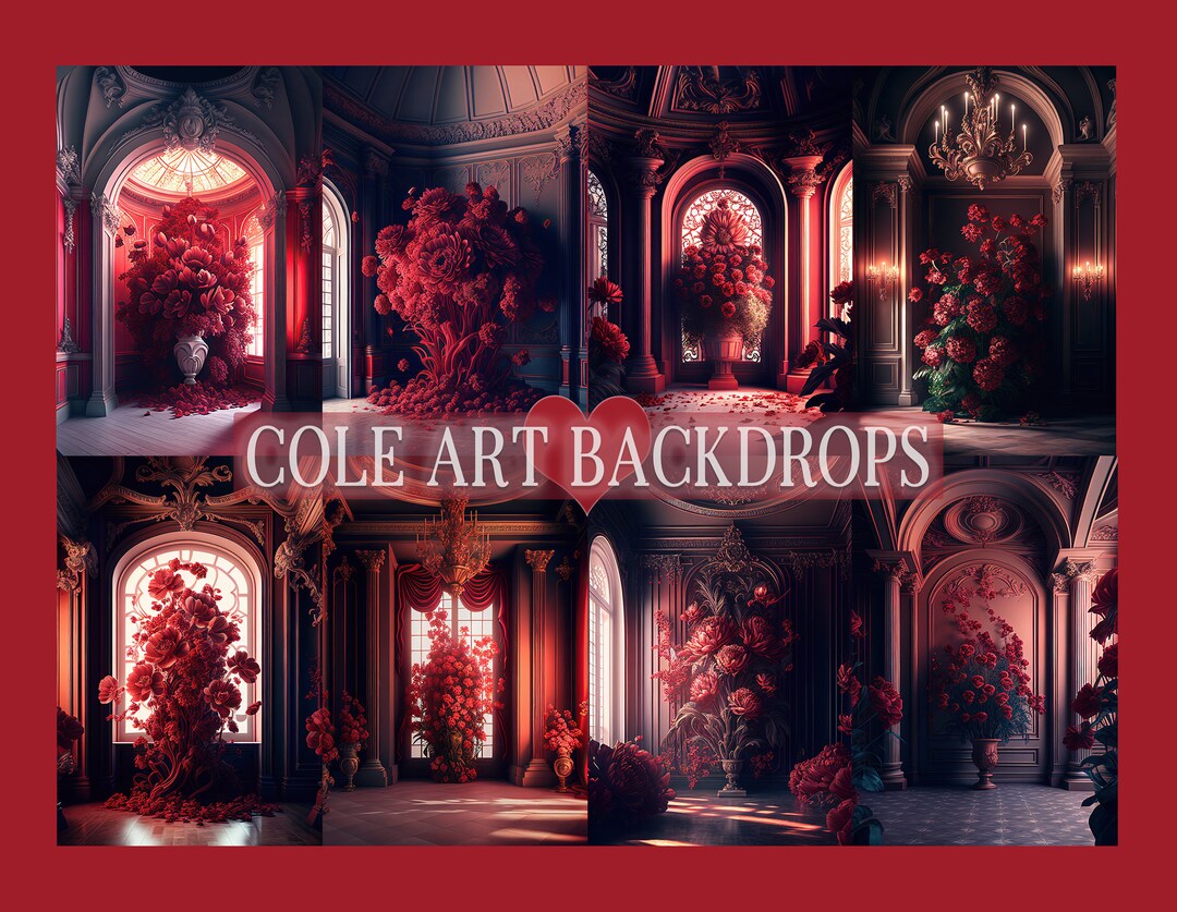 Red Floral Valentines Room Digital Backdrops, Maternity Backdrop ...