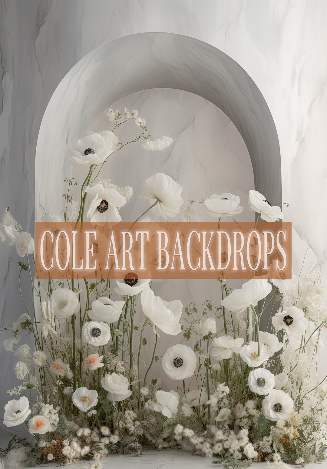 White Arched Poppy 1 Printed Backdrop, Fabric Backdrops, Printed Sweep ...