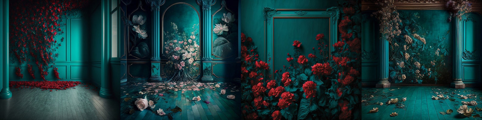 Floral Art Teal Digital Backdrops Maternity Backdrop - Etsy
