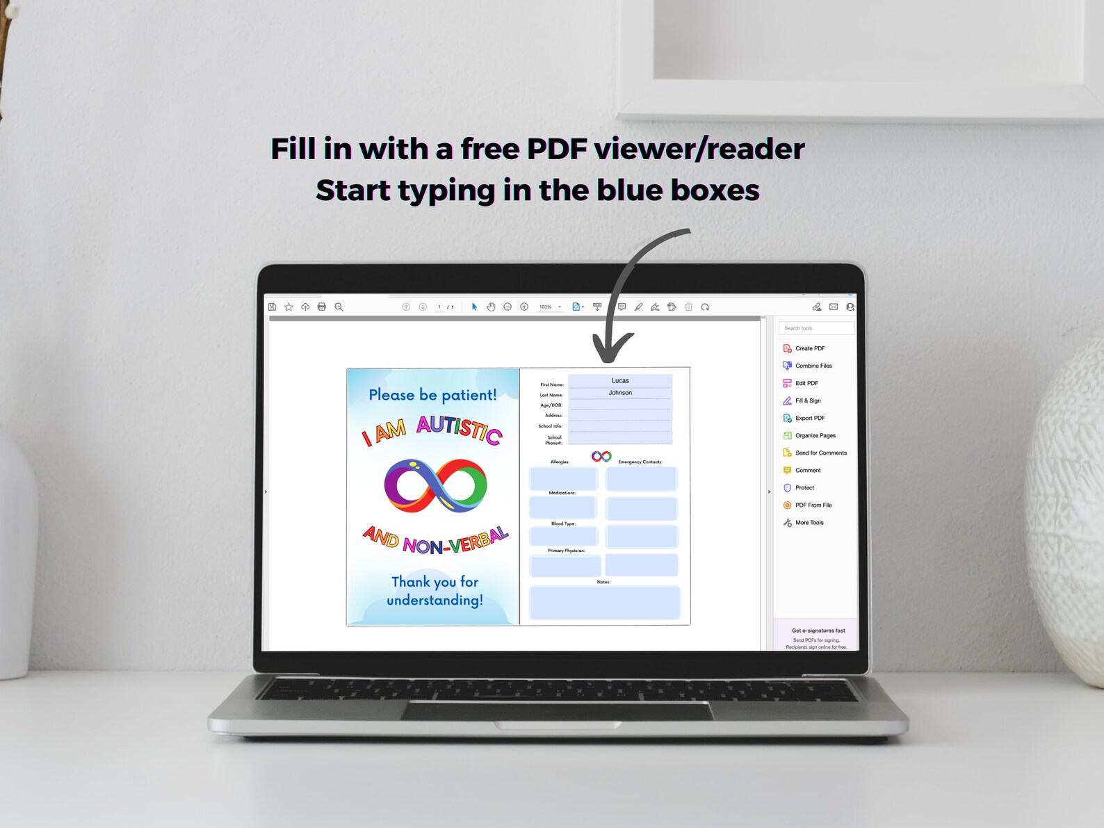 Fillable Autistic and Non-verbal Sign, Rainbow Badge, Printable Autism ...