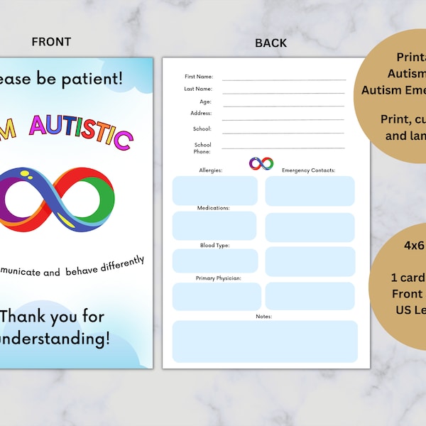 Autism Card Printable - Etsy