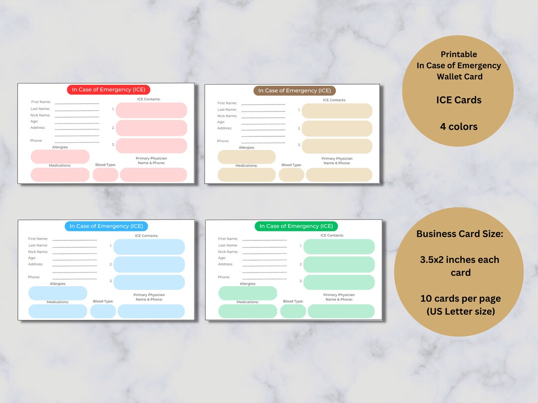 Emergency Card Printable in Case of Emergency Wallet - Etsy