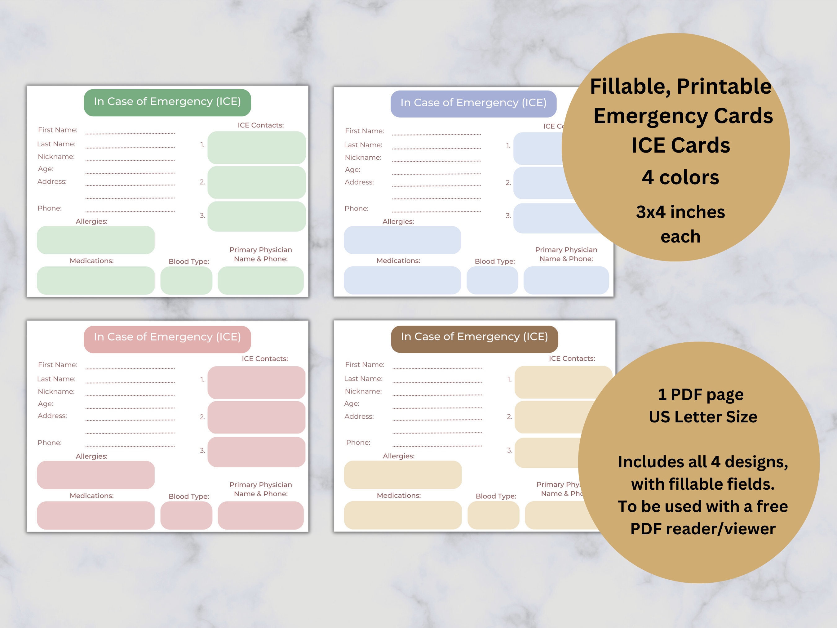 Kids Emergency Card, Fillable, Printable, in Case of Emergency Backpack ...
