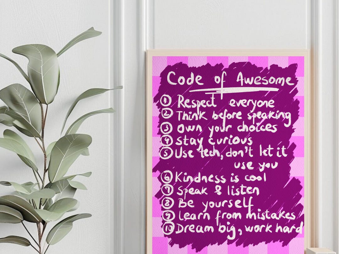 Retro Wall Art, Rules Pink Art Print, Retro Quote Print, Teen Rules ...