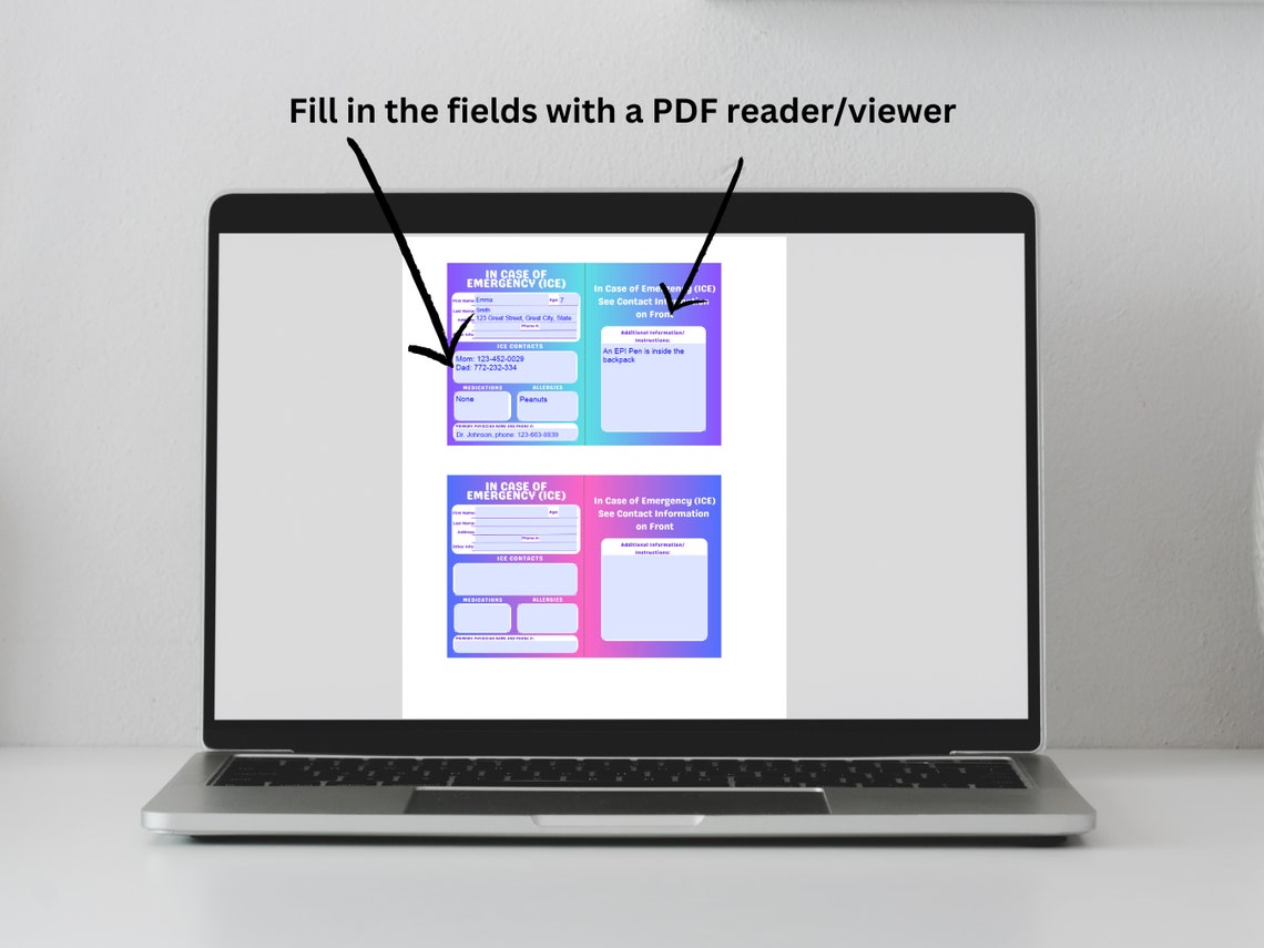 Emergency Information Card, in Case of Emergency Backpack Note, Kids ...