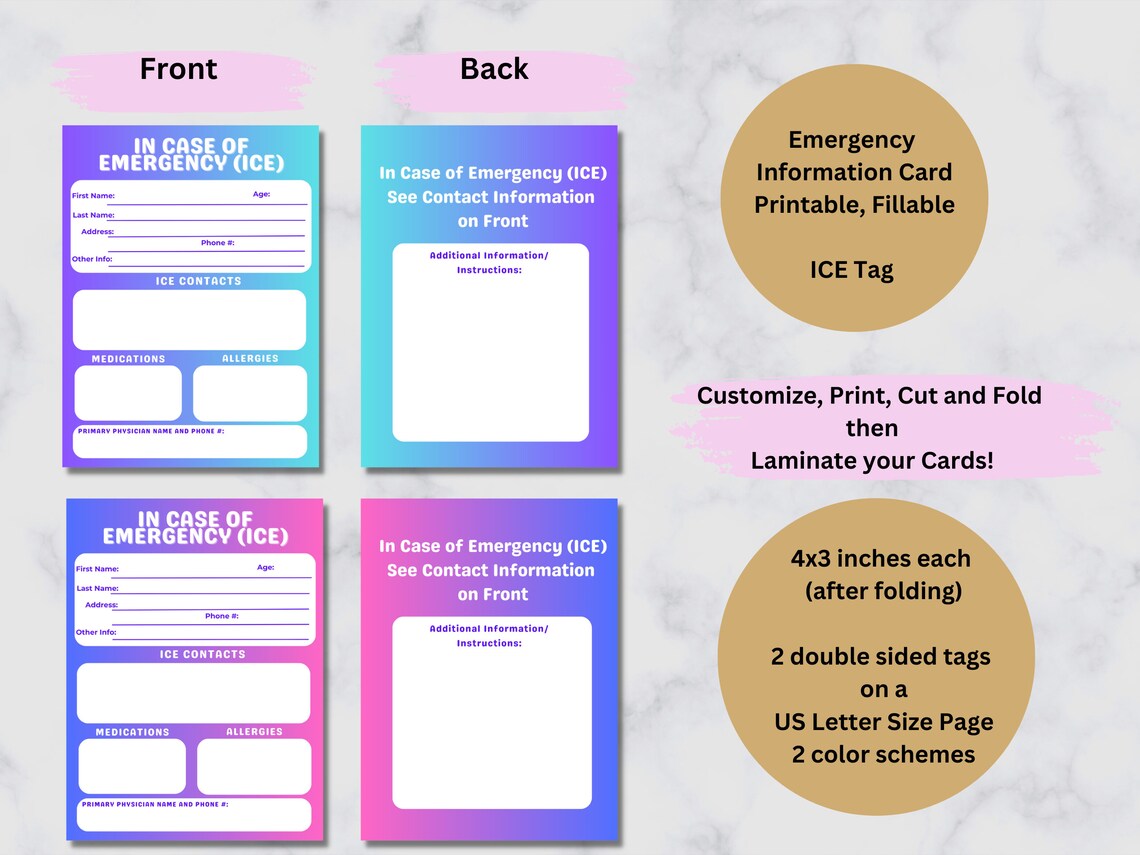 Emergency Information Card, in Case of Emergency Backpack Note, Kids ...