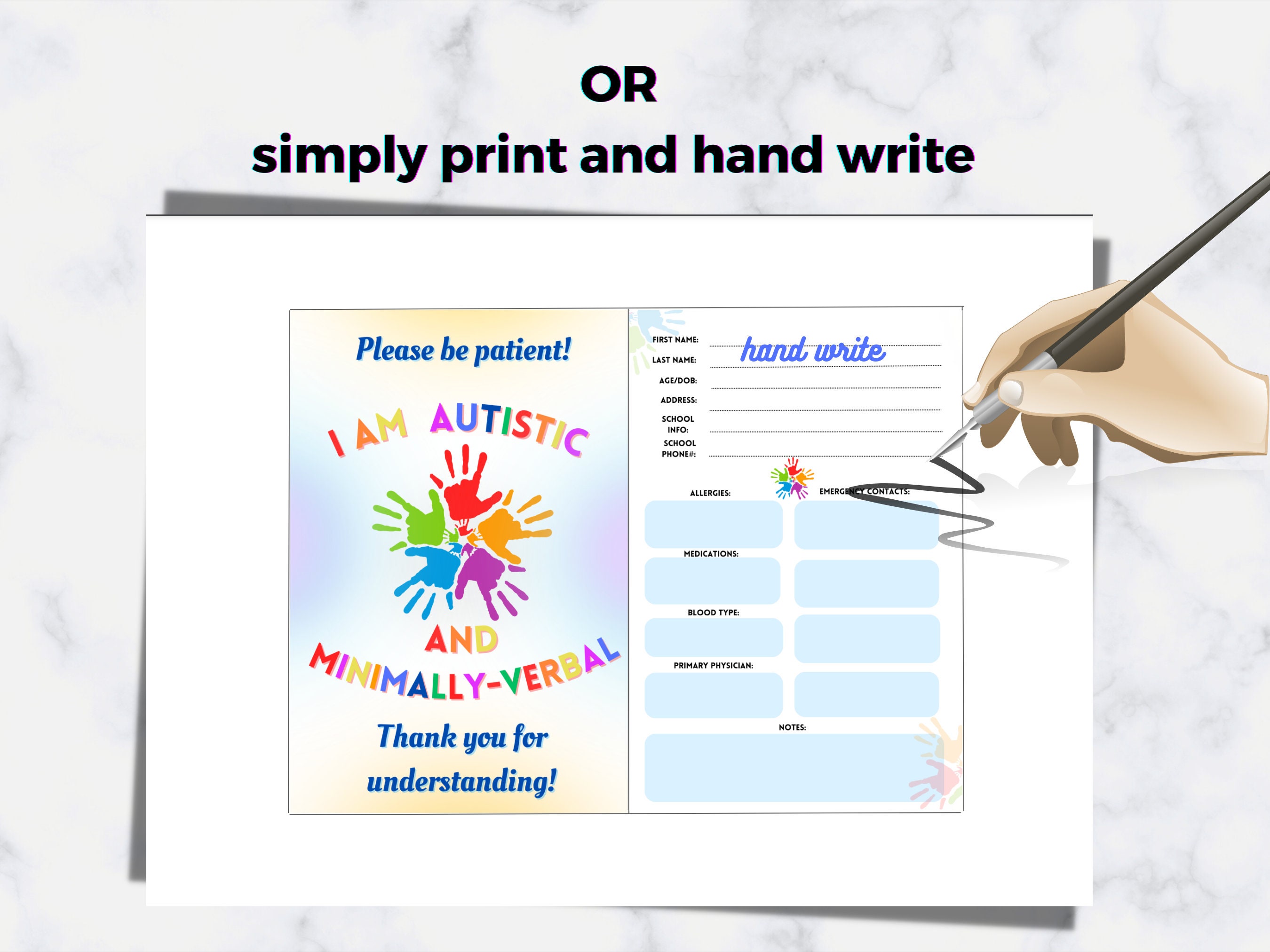 Rainbow Handprints Autism Sign, I Am Autistic and Minimally Verbal ...