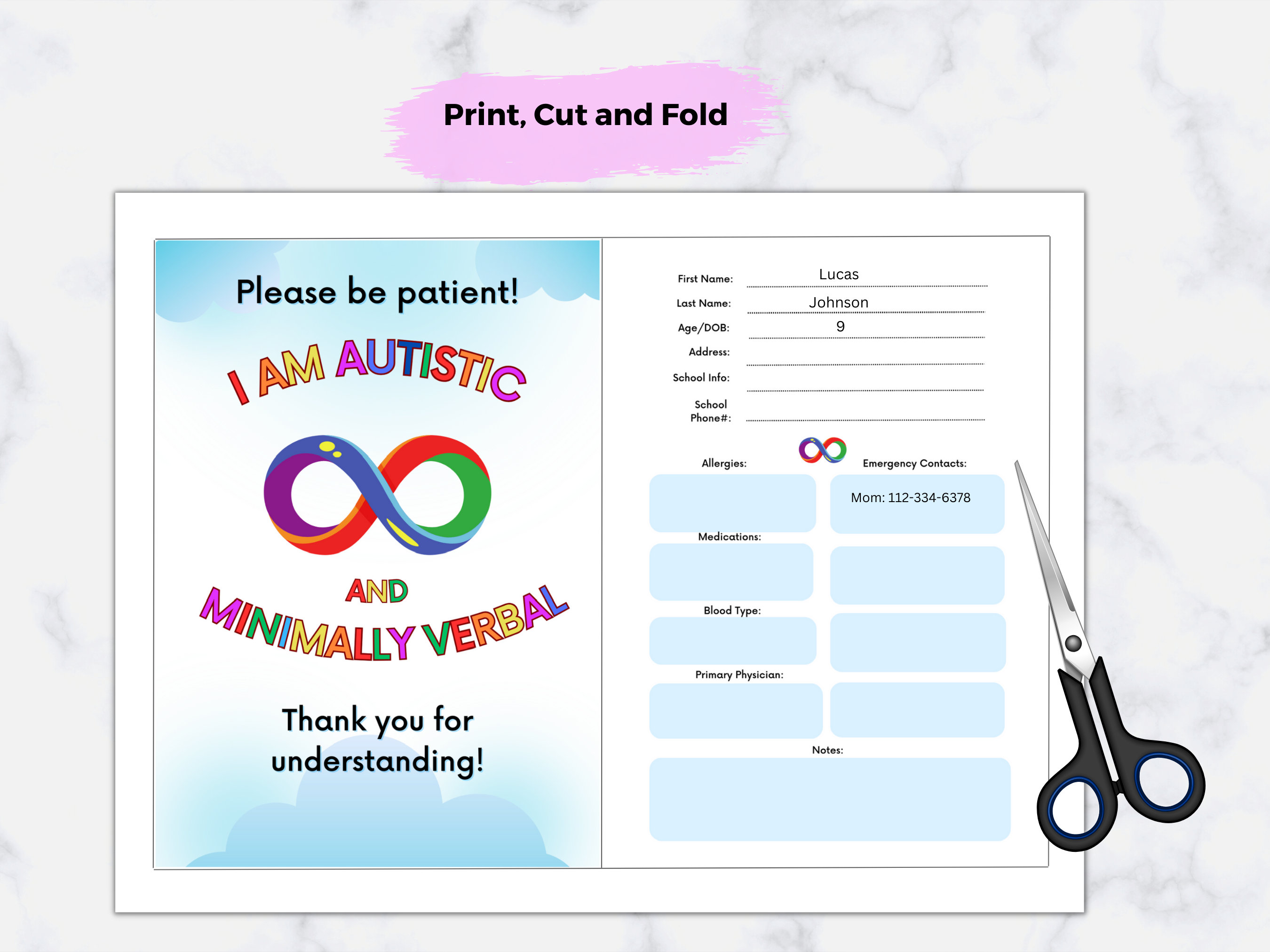 Autism Card Fillable, Rainbow Editable Sign, Printable, I Am Autistic ...