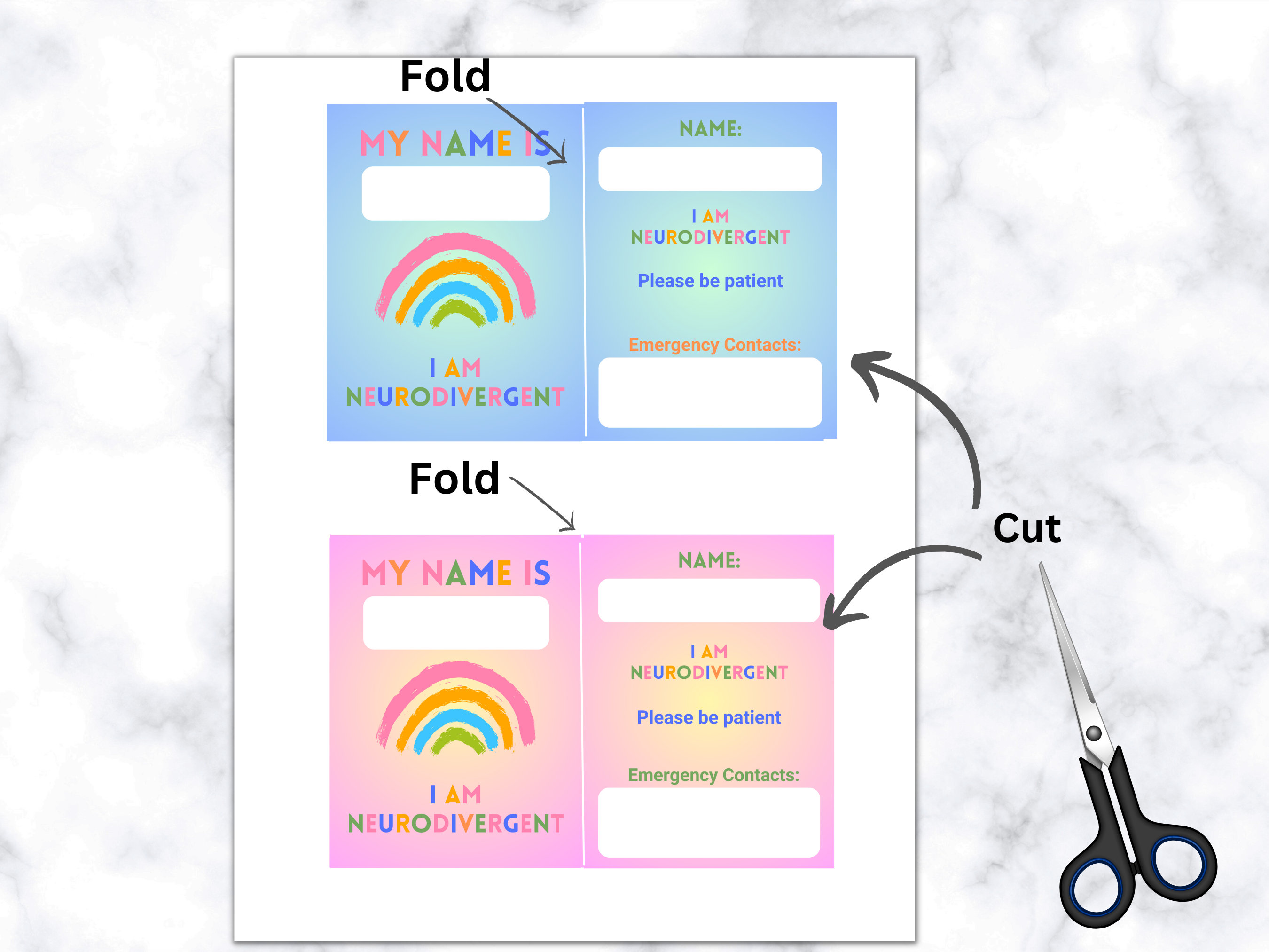 Neurodivergent Tag, Printable, Neurodiversity Emergency ID, Safety Info ...