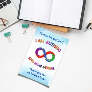 Fillable Autistic and Non-verbal Sign, Rainbow Badge, Printable Autism ...